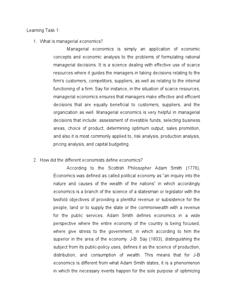 Managerial Economics - Learning Tasks | PDF | Economics | Economic Growth