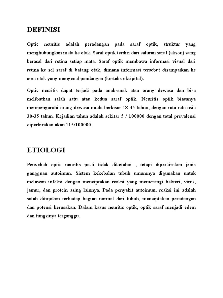 Optic Neuritis Adalah Peradangan Pada Saraf Optik | PDF | Kesehatan ...