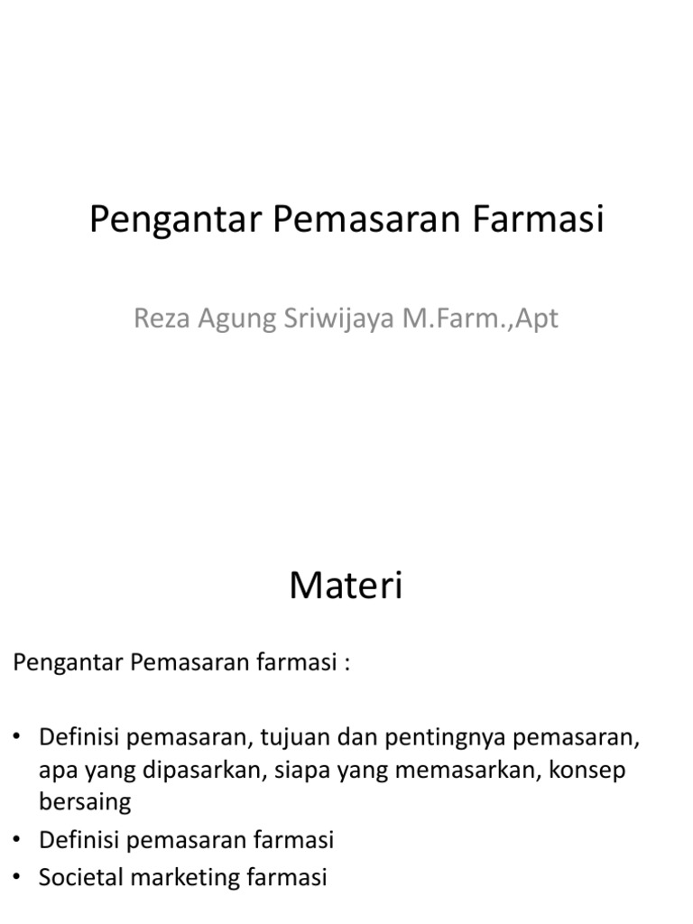 PENGANTAR PEMASARAN FARMASI | PDF