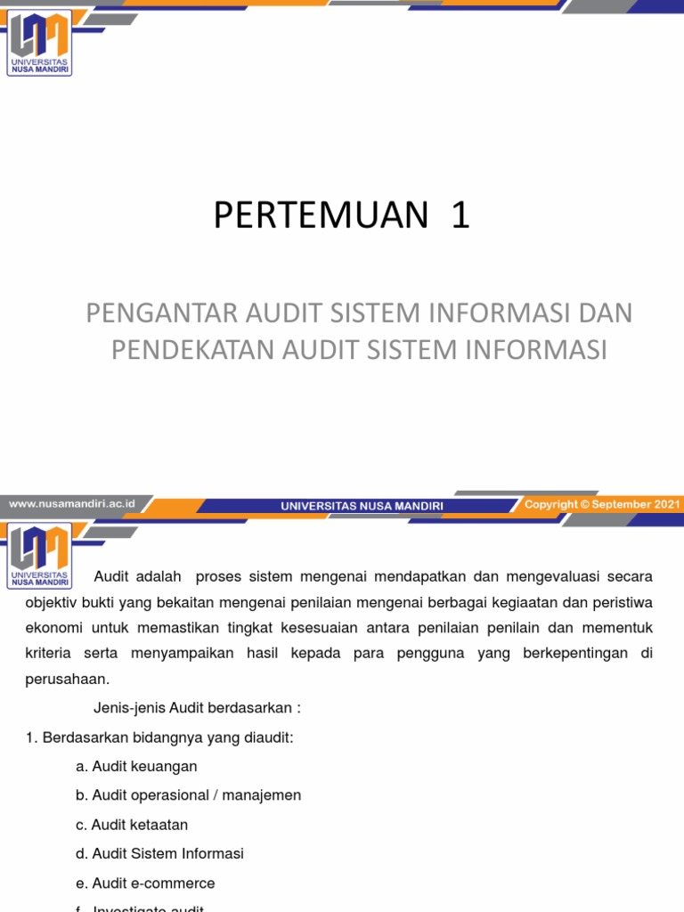 Pertemuan 1: Pengantar Audit Sistem Informasi Dan Pendekatan Audit ...