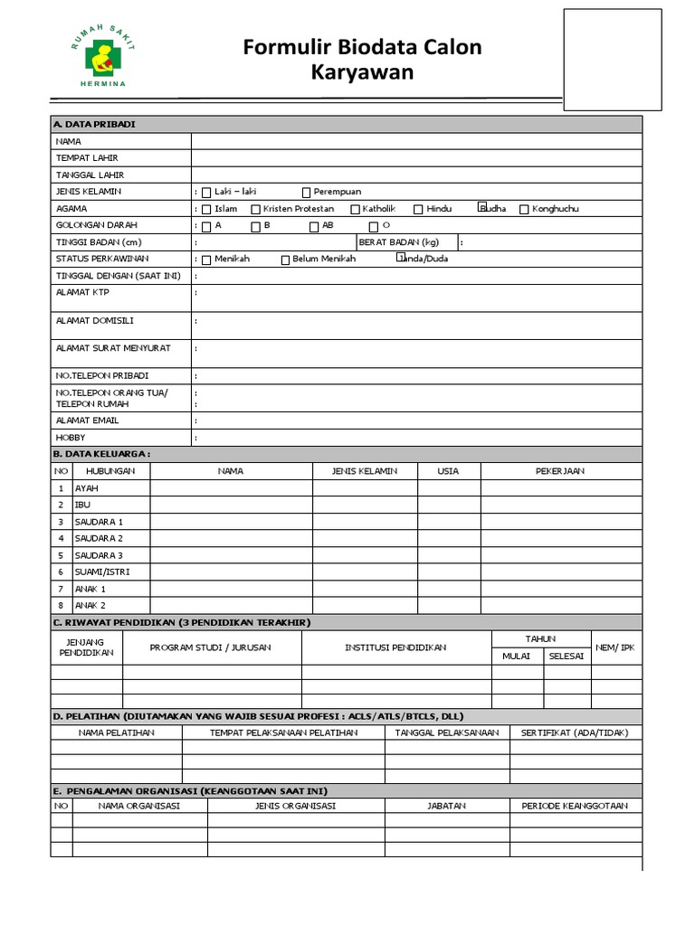 Form Biodata Calon Karyawan | PDF