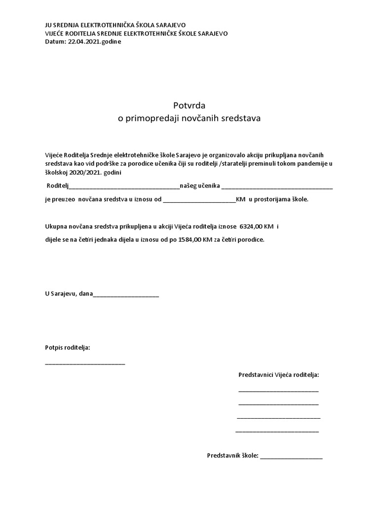 Potvrda o Preuzimanju Novca 3 | PDF