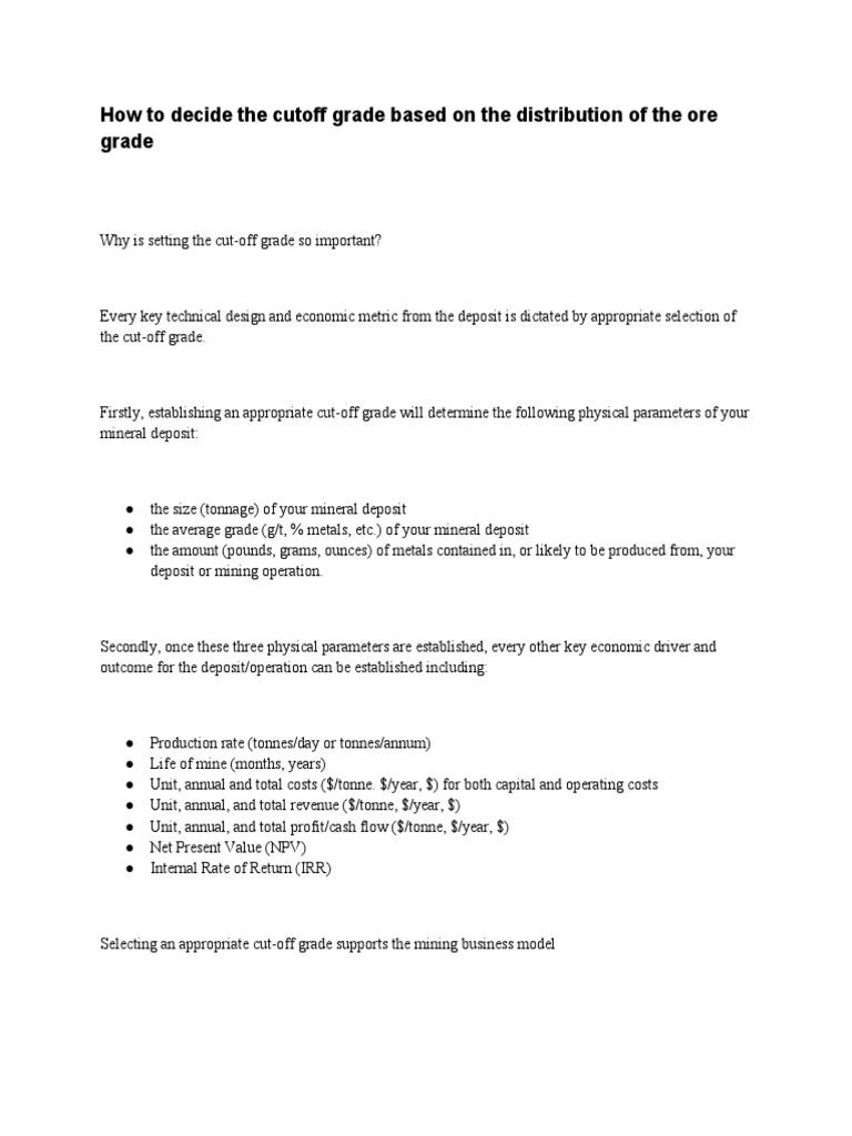 How To Decide Cut-Off Grade Based On Distribution of Ore Grade | PDF ...