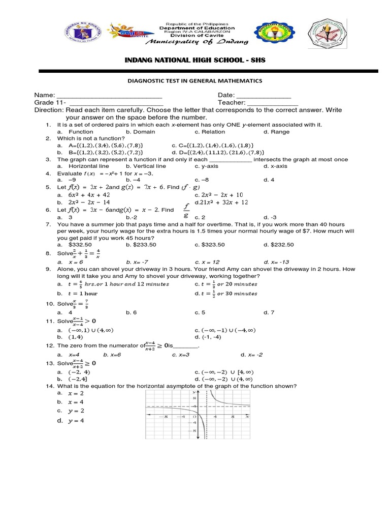 Diagnostic Test in General Mathematics 2021 2022 | PDF | Proposition ...
