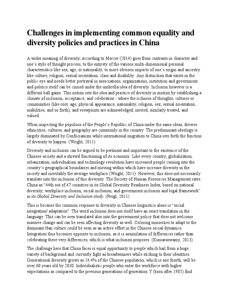 Challenges in Implementing Common Equality and Diversity Policies and ...