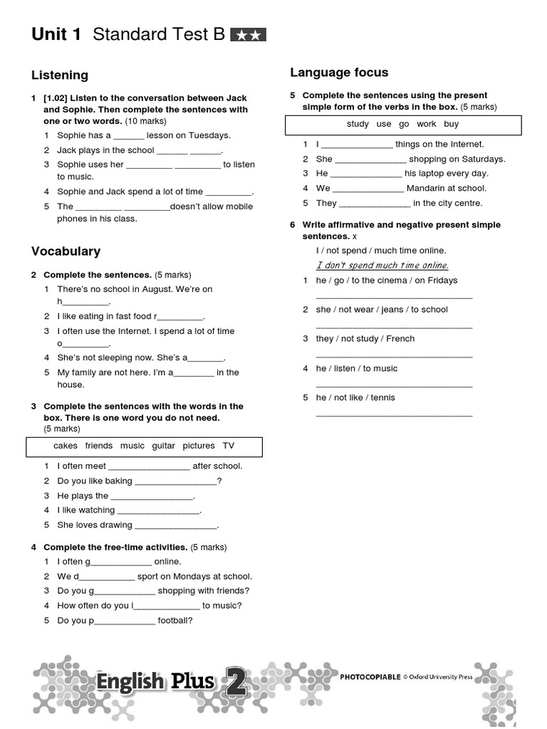 Unit 1 Standard Test B | Download Free PDF | Word | Cognition