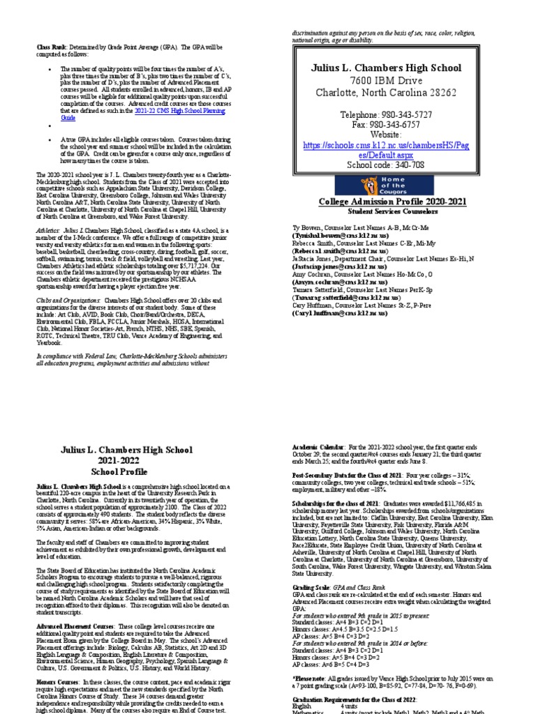 Chambers School Profile 21-22 | PDF | Advanced Placement | High School ...