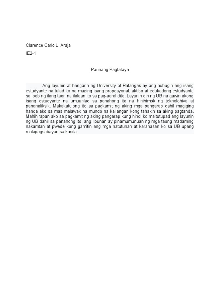 Paunang Pagtataya #1 | PDF