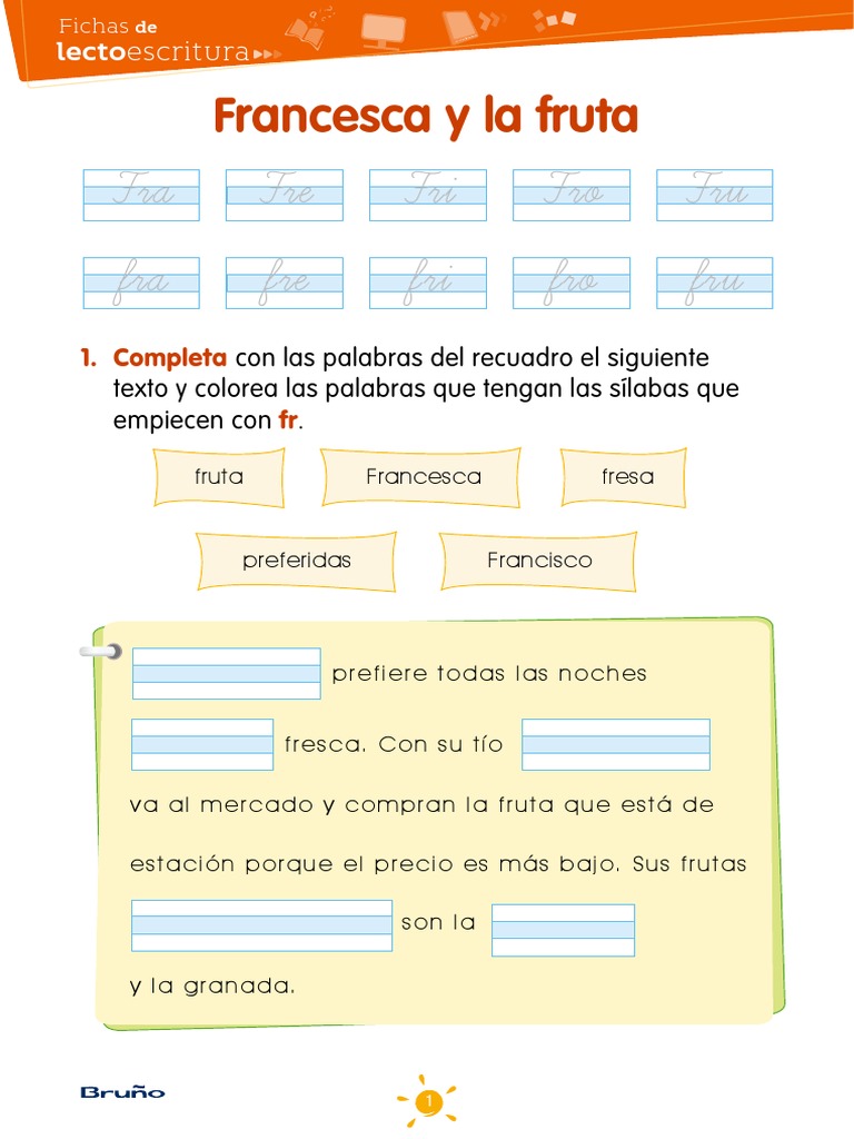 Fichas de lectoescritura: sílabas fr | PDF | Artes del Lenguaje y ...