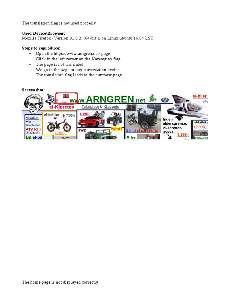 Arngren.net Homepage Issues Report | PDF | Screenshot | Linux