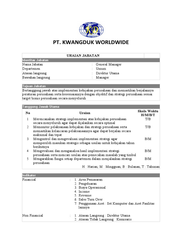2.2 Uraian Jabatan General Manager | PDF