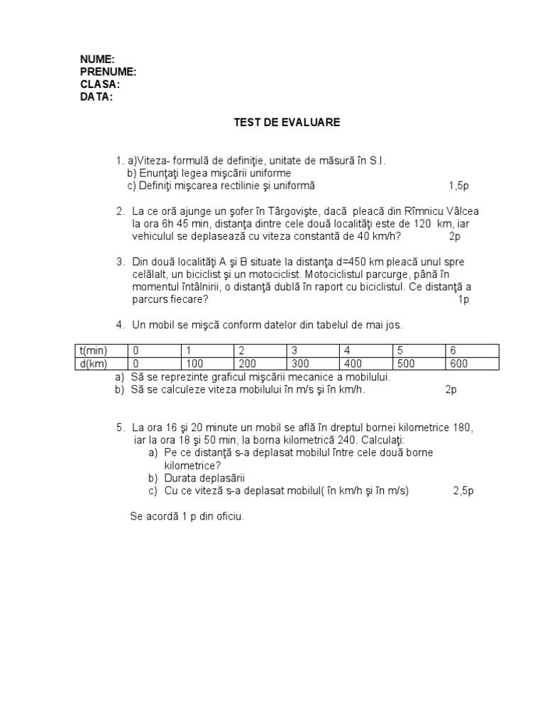 Test Cl.6.viteza | PDF