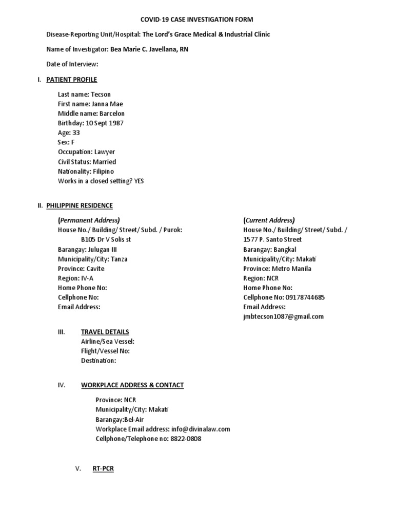 Case Investigation Tecson | PDF | Metro Manila | Pandemic