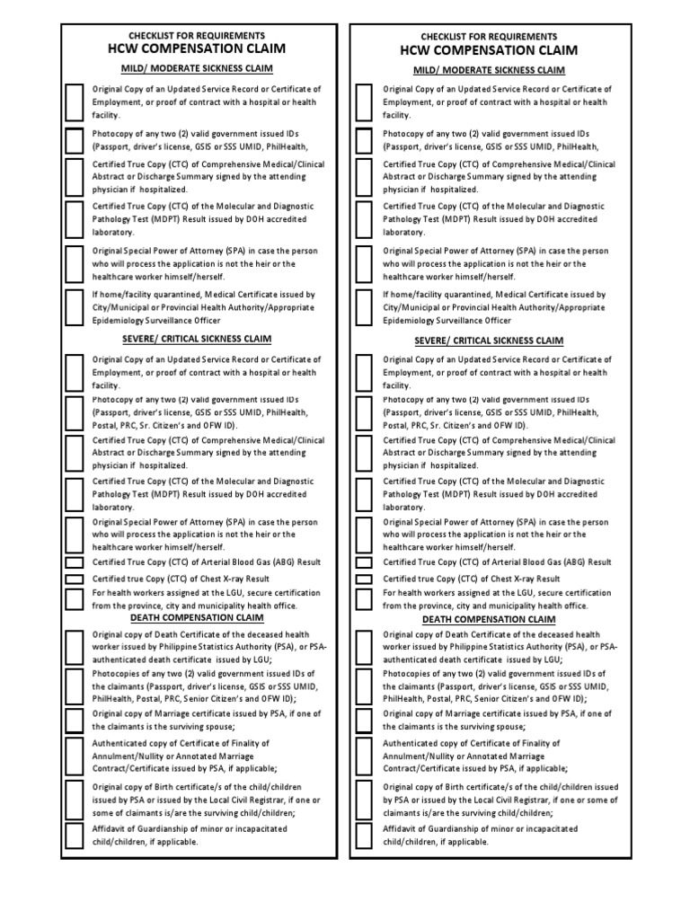 Checklist HCW Claim | PDF | Health Professional | Identity Document