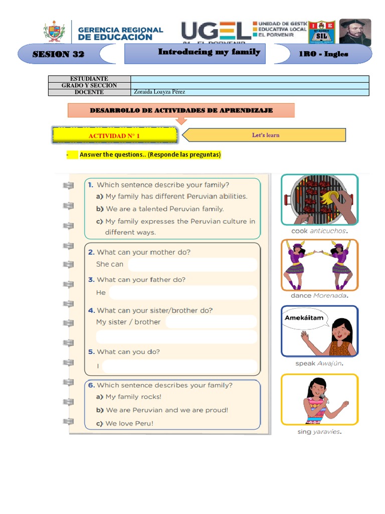 pdf-SESIÓN 32 - Introducing My Family - 1°grado | PDF
