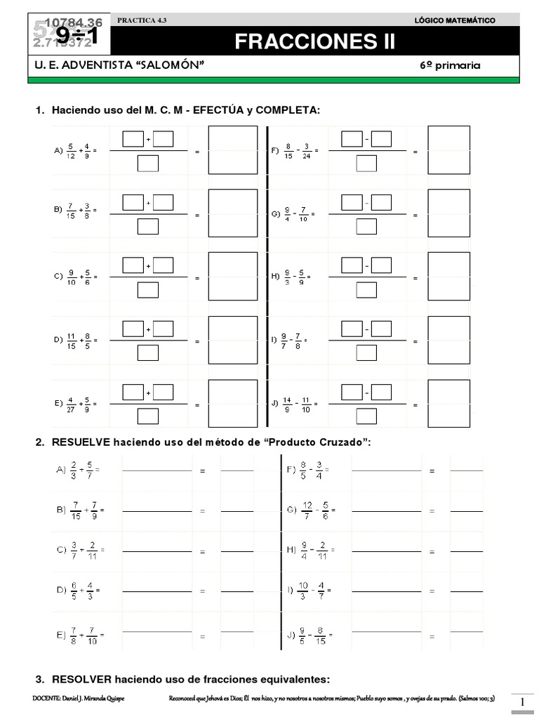 Fracciones Practica 4.3 | PDF | Aritmética | Matemáticas