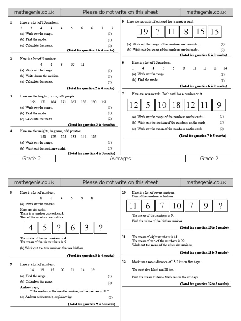 Mathsgenie - Co.uk Mathsgenie - Co.uk Please Do Not Write On This Sheet ...