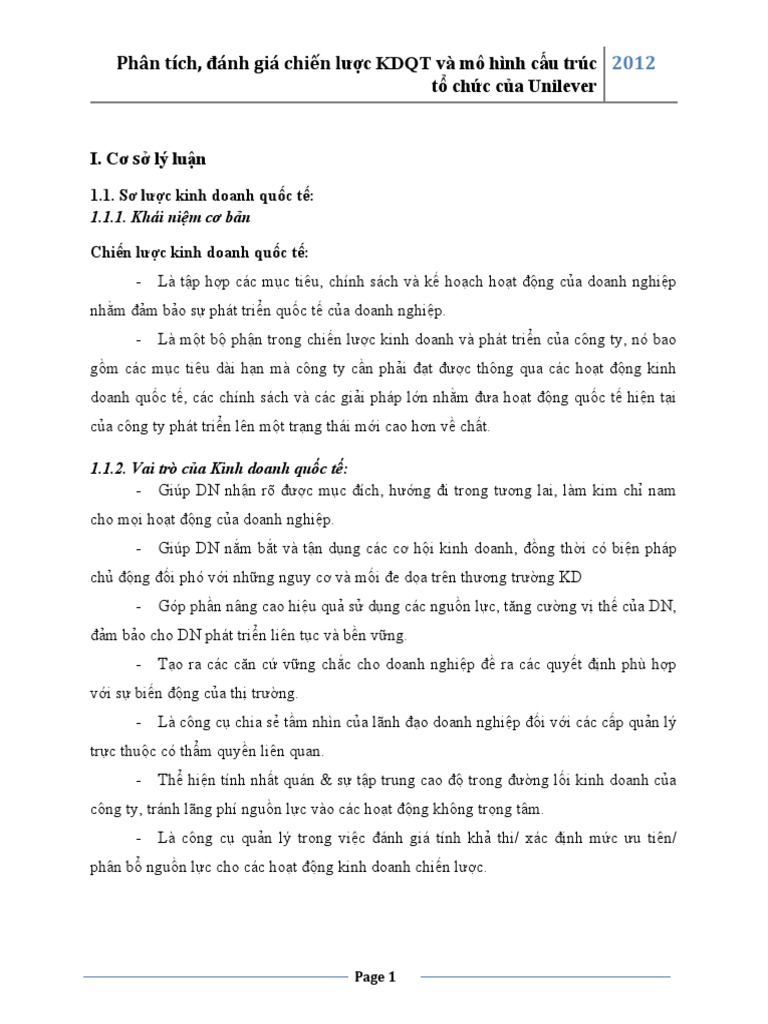 123doc Chien Luoc KDQT Va Mo Hinh Cau Truc To Chuc Cua Unilever | PDF
