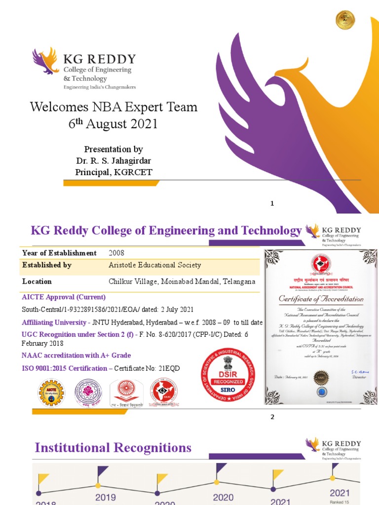 KGRCET NBA Principal PPT Final | PDF | Project Based Learning