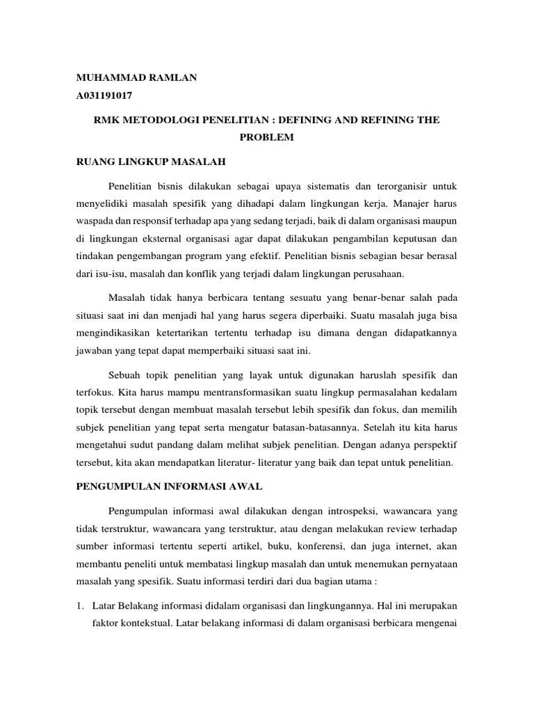 Muhammad Ramlan - A031191017 RMK - Bab 3 - Defining and Refining The Problem | PDF | Bisnis ...
