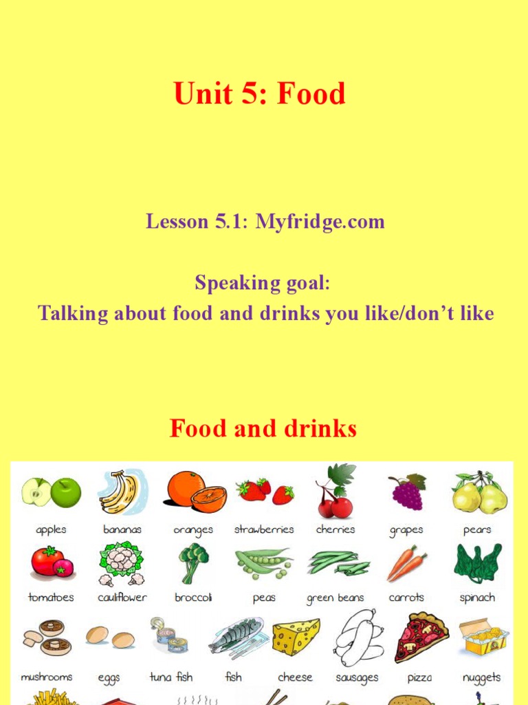 Unit 5: Food: Speaking Goal: Talking About Food and Drinks You Like/don ...