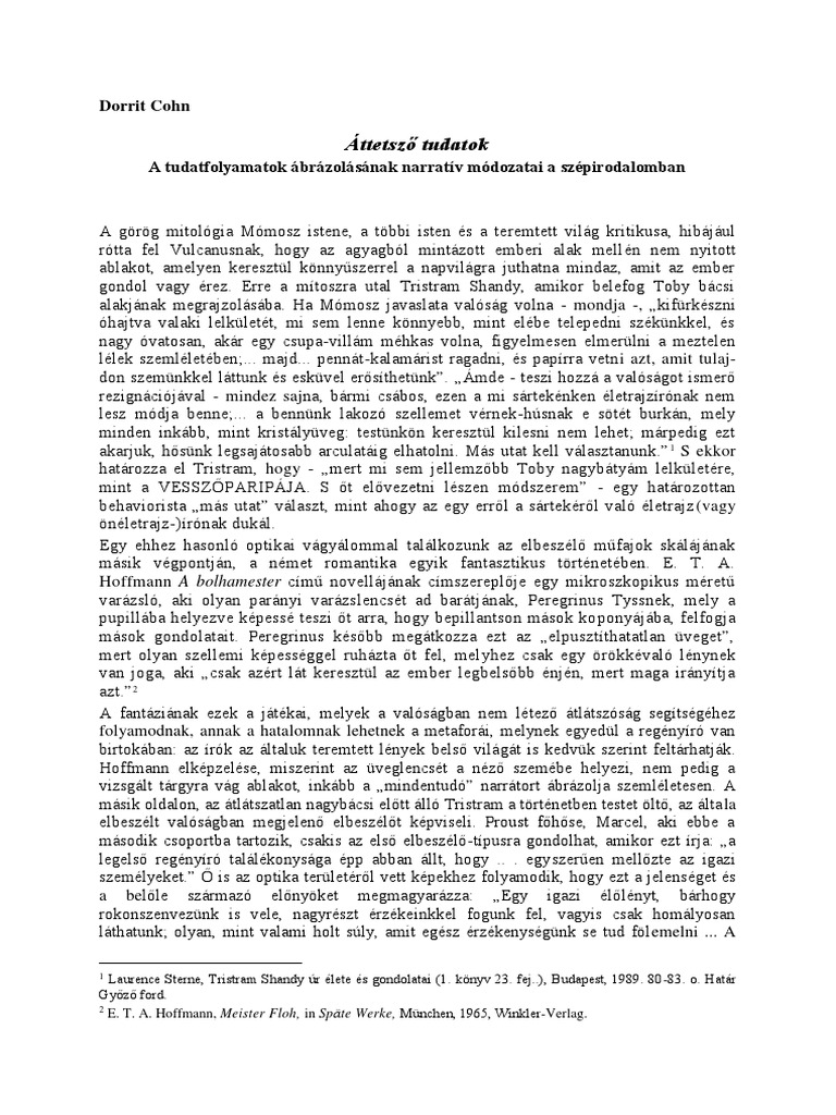 Dorrit Cohn: Áttetsző Tudatok | PDF