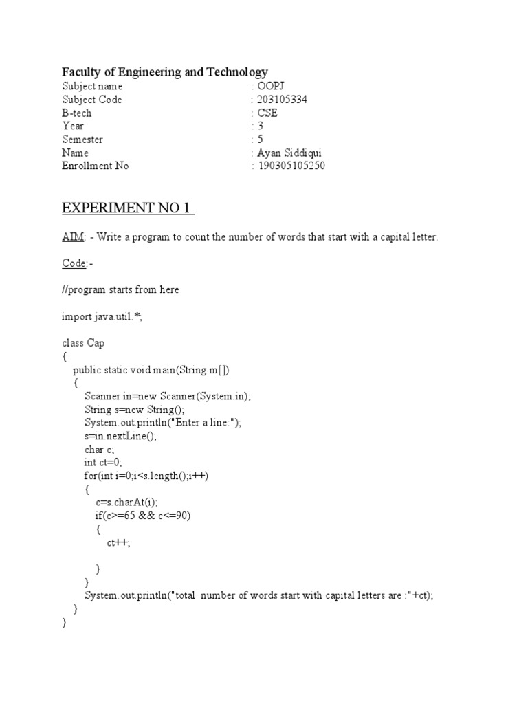 Faculty of Engineering and Technology OOPJ Lab 190305105250 | PDF | Deposit Account | Method ...