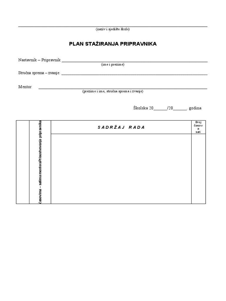 Plan Stažiranja Pripravnika Bos | PDF