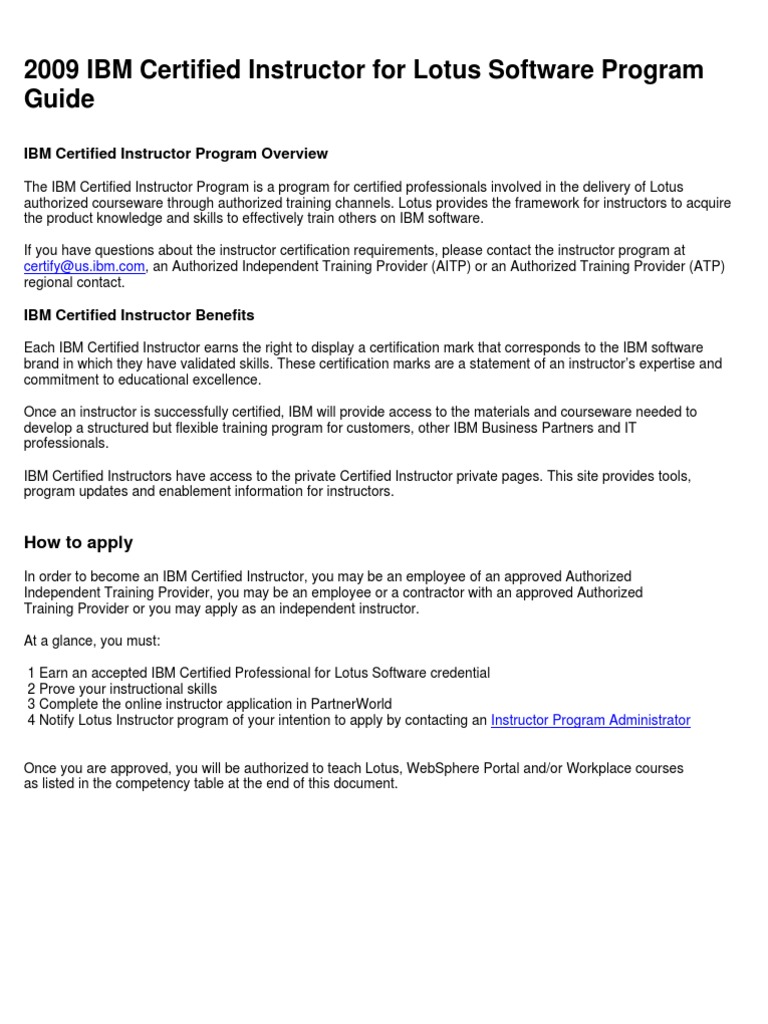 2009 IBM Certified Instructor For Lotus Software Program Guide | PDF ...