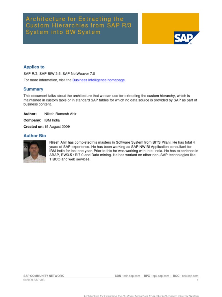 Architecture For Extracting The Custom Hierarchies From Sap R - 3 ...