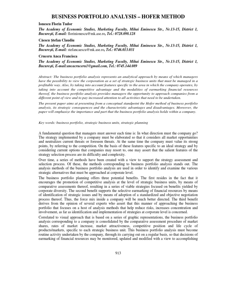 Hofer's Model | PDF | Modern Portfolio Theory | Strategic Management