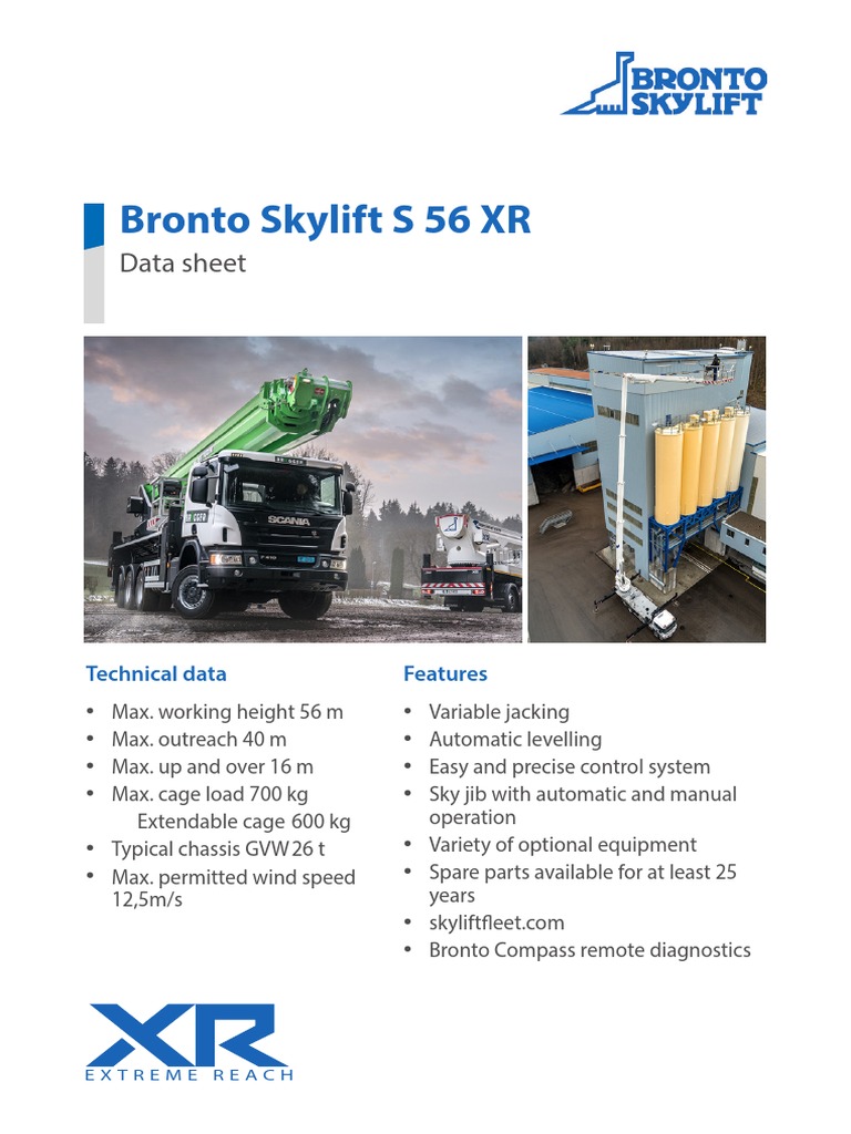 Bronto Skylift S 56 XR: Data Sheet | PDF | Equipment | Manufactured Goods