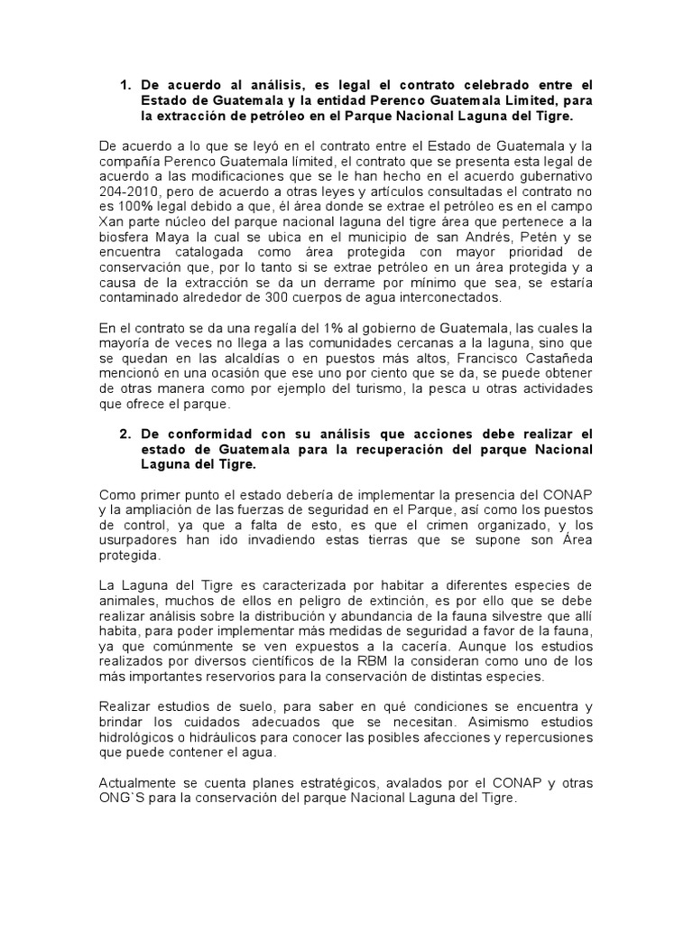 Legalidad del contrato Perenco en Guatemala | PDF | Guatemala | Entorno ...