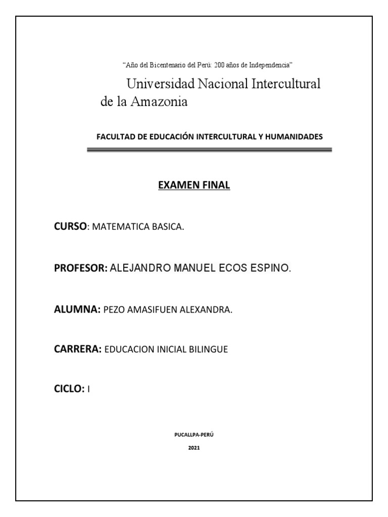 Pezo Alexandra-EXAMEN FINAL MATEMATICA BASICA | PDF | Ciencias sociales