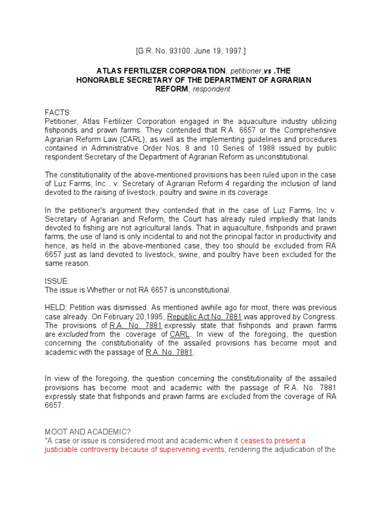 Atlas Fertilizer Corp vs. Secretary | PDF | Mootness | Jurisdiction