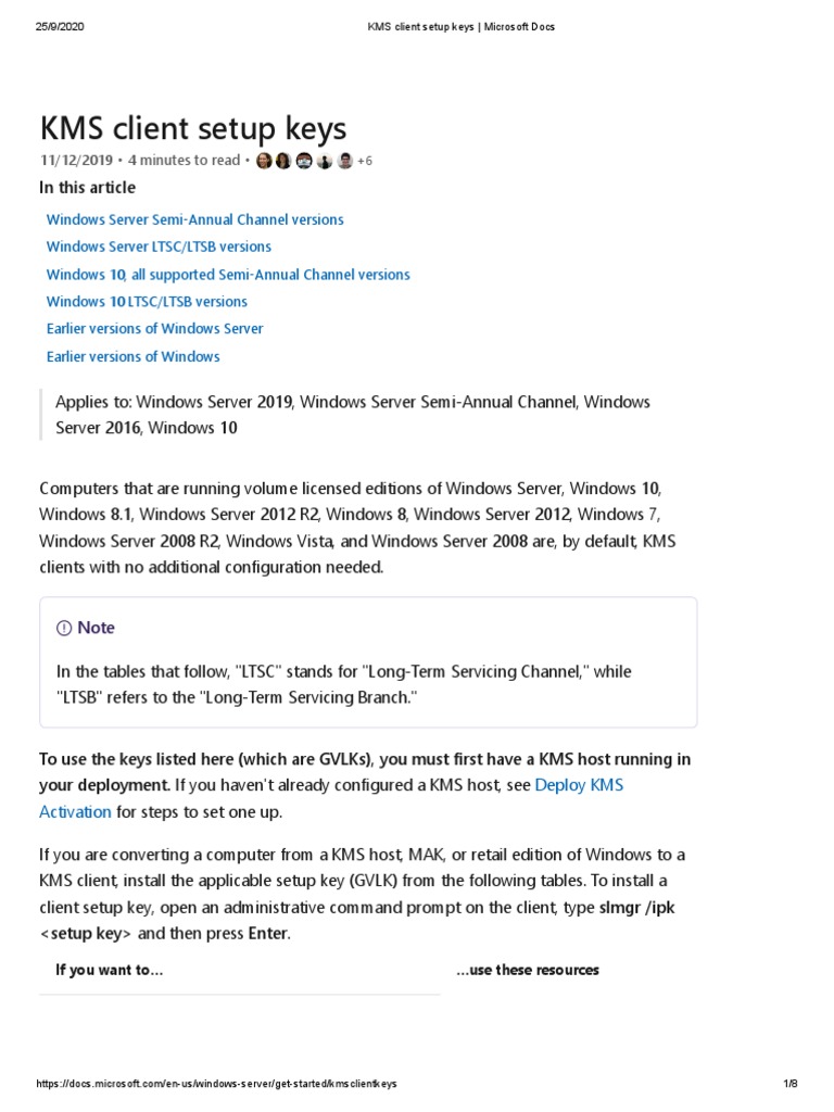 KMS Client Setup Keys - Microsoft Docs | PDF | Microsoft Windows | Windows Server 2008