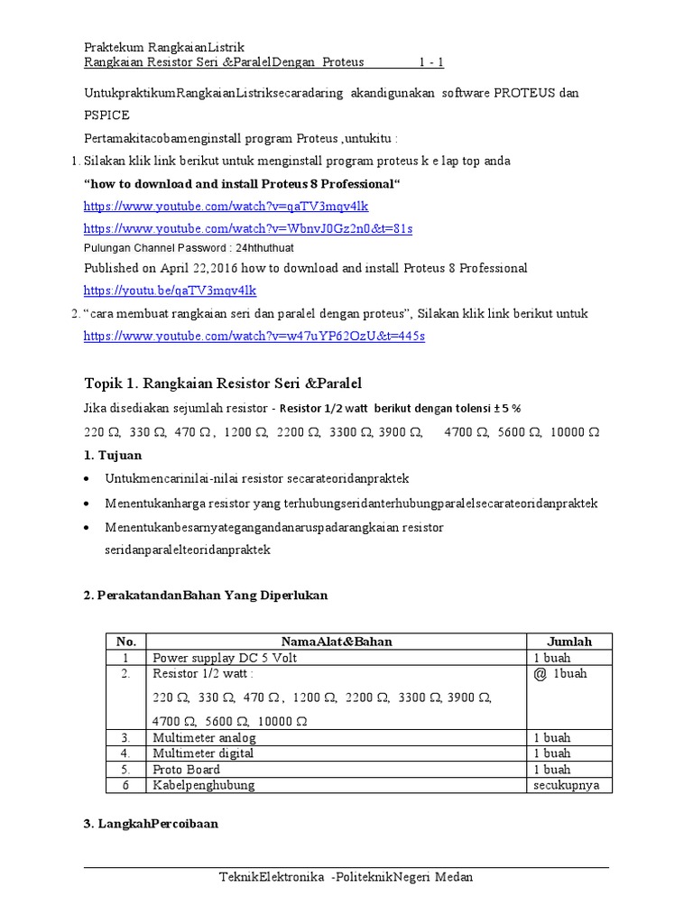 3 - Rangkaian Resistor Seri Paralel Dengan Proteus | PDF