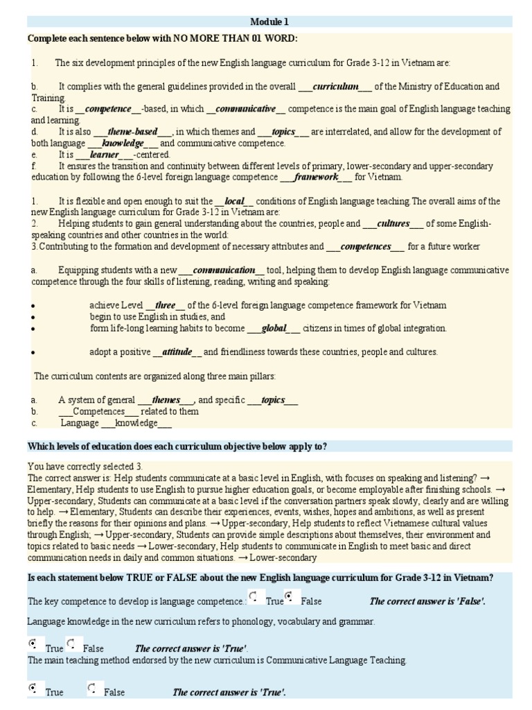 Module 1 & 2 Summary | PDF | Language Education | Curriculum