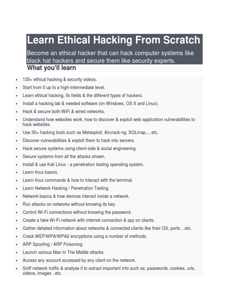 Learn Ethical Hacking From Scratch | PDF | Websites | Security Hacker