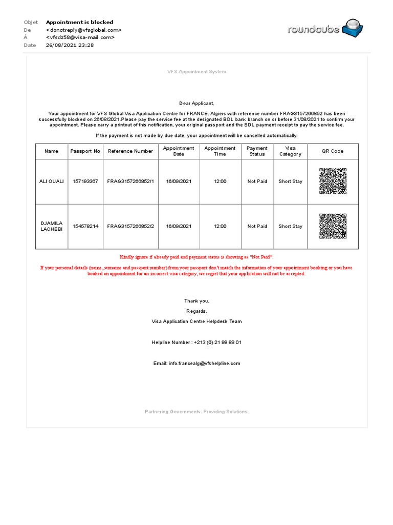 VFS Appointment System: Objet de À Date | PDF | Visa Inc. | Government ...