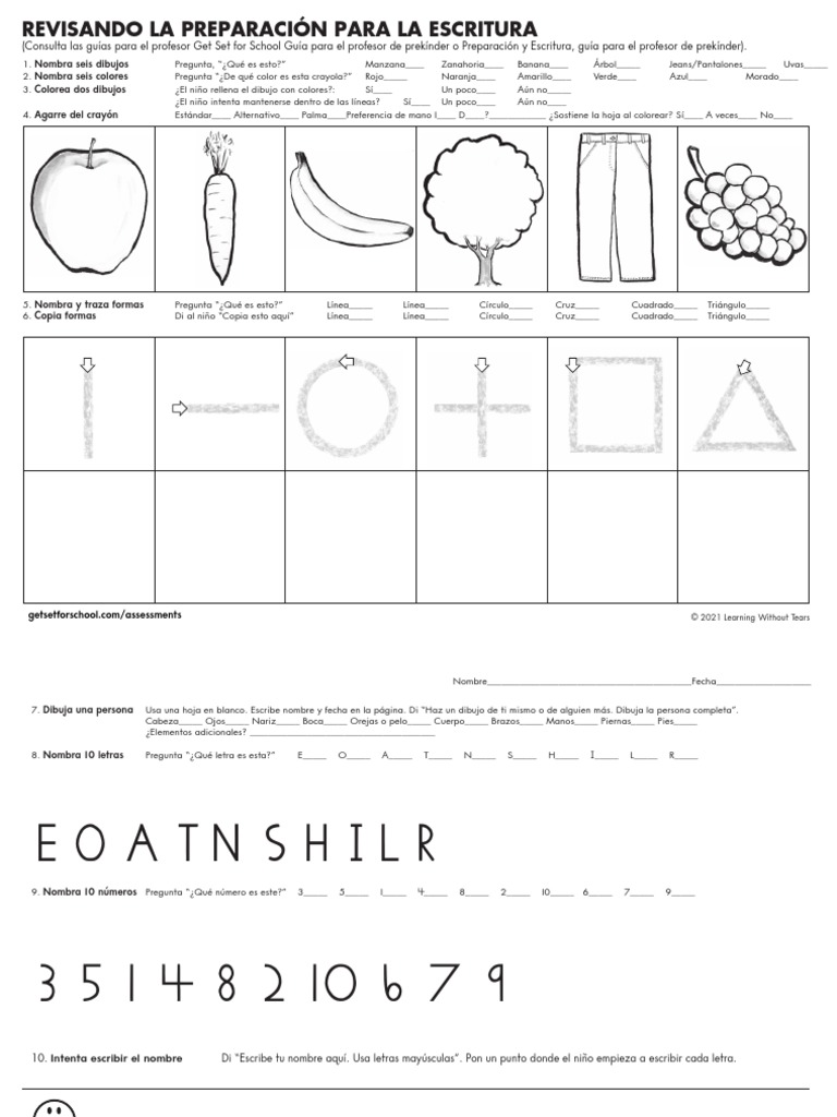 Evaluacion Escritura Pre K Readiness-Writing-Assessment | PDF