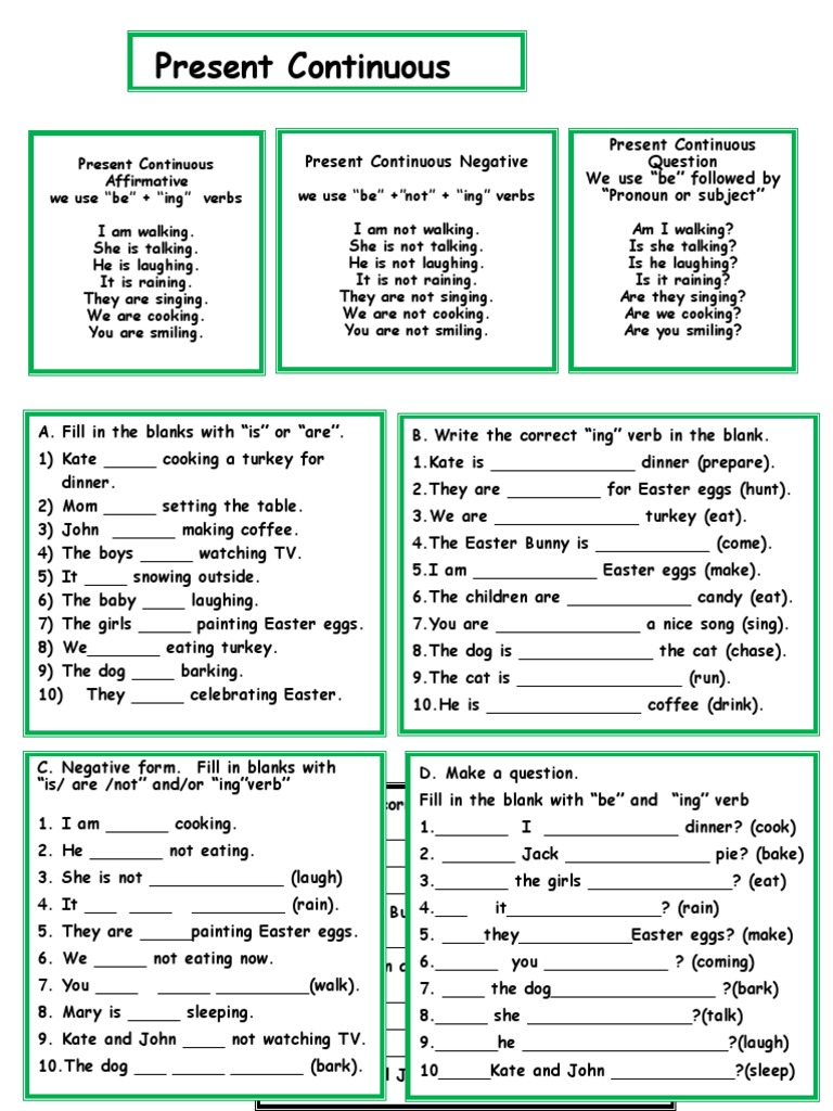 Present Continuous Tense Exercises | PDF | Easter Egg | Grammar