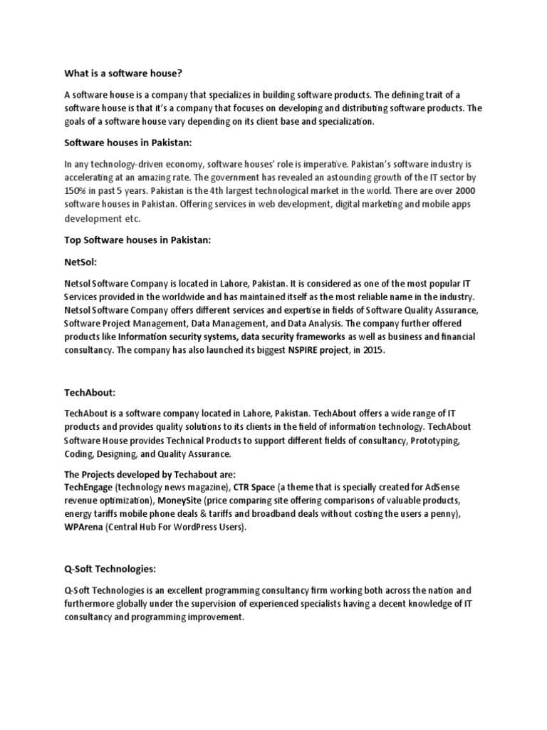 What Is A Software House?: Development Etc | PDF | Application Software ...