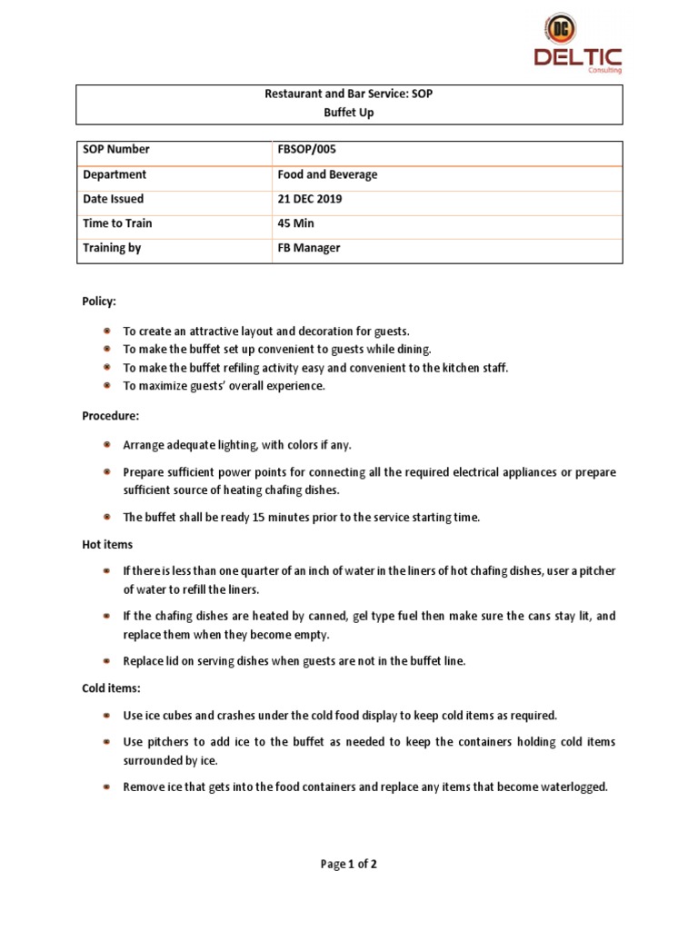 Buffet Service Standard Operating Procedure: Ensuring an Attractive and ...