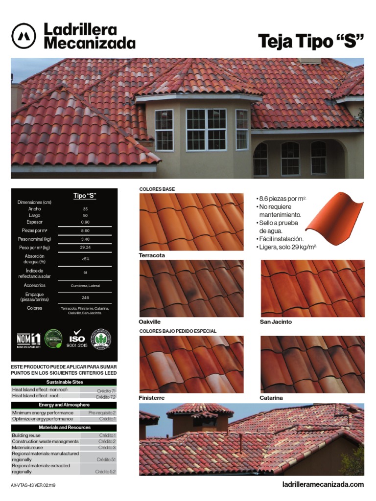 Ficha Técnica Teja Tipo S | PDF | Ingeniería de Edificación | edificio