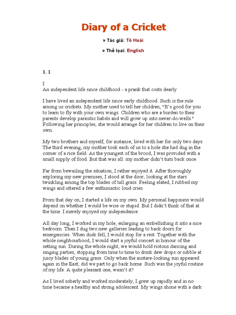 (123doc) Diary of A Cricket | PDF