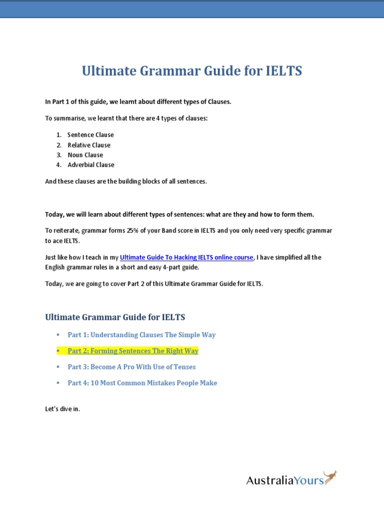 Part 2 IELTS Grammar Guide | PDF | Sentence (Linguistics) | Verb