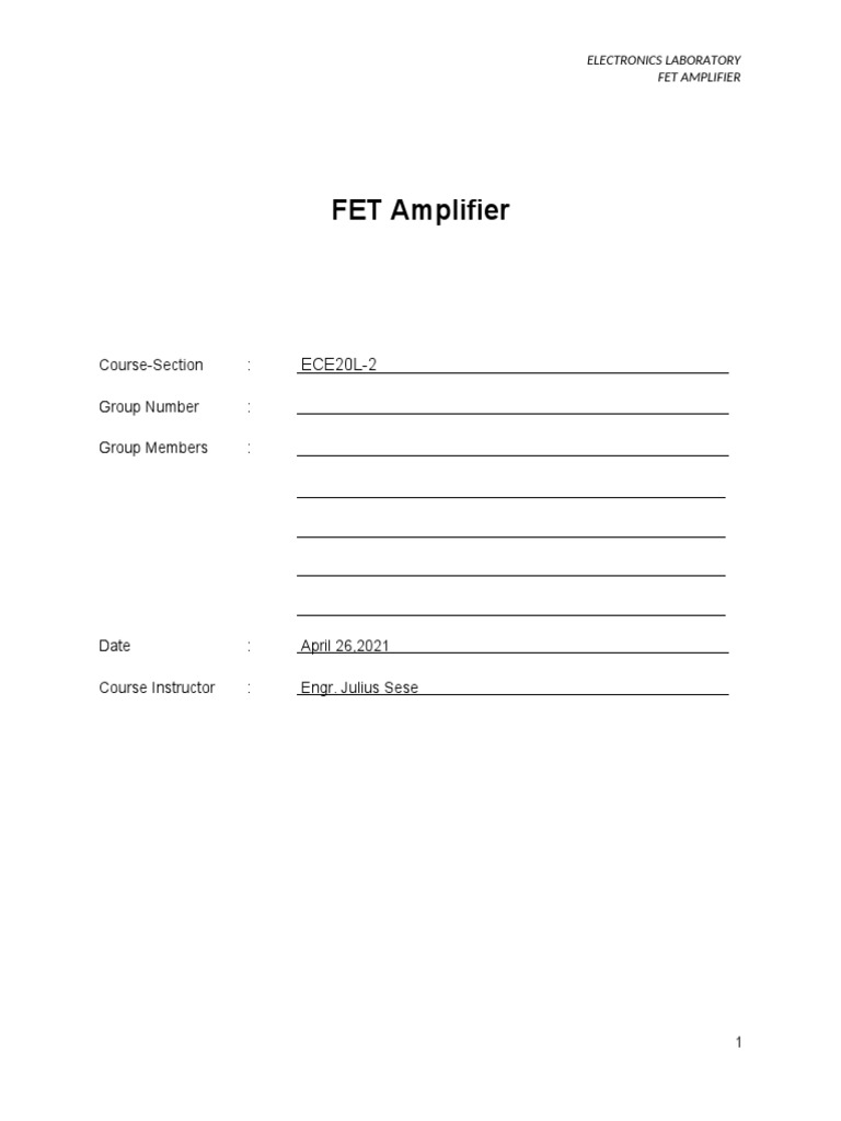 FET Amplifier: ECE20L-2 | PDF | Field Effect Transistor | Amplifier
