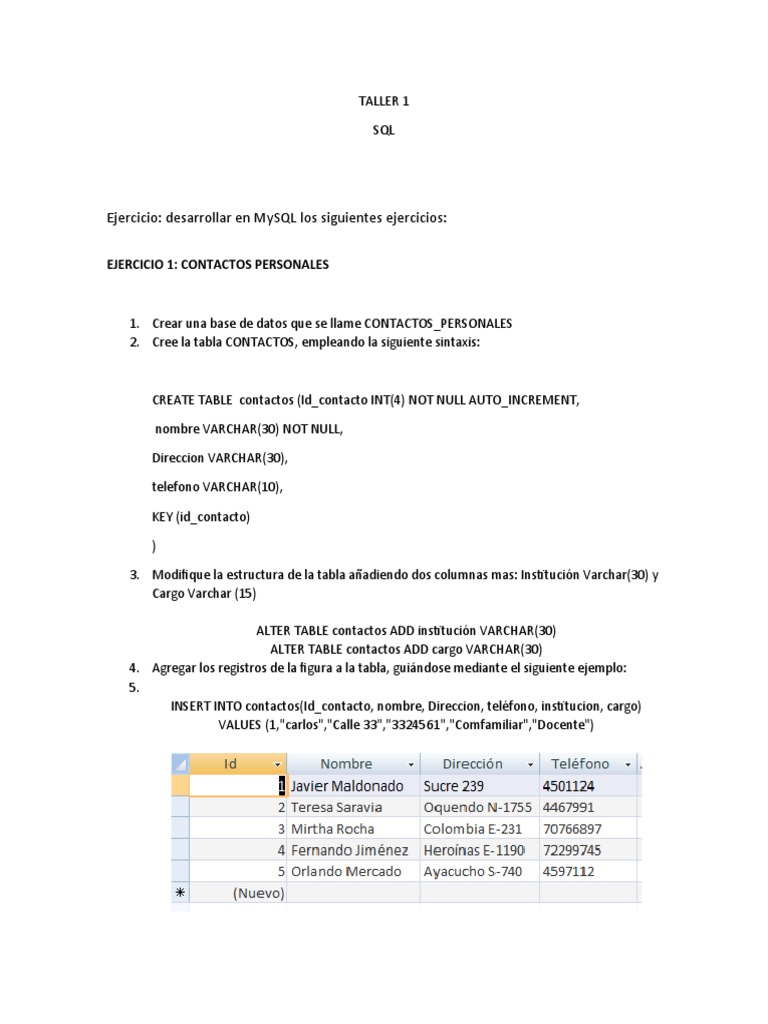 Taller SQL | PDF | SQL | Software