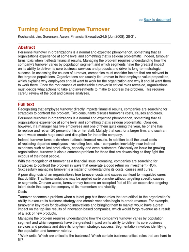 Turning Around Employee Turnover: Back To Document | PDF | Turnover ...